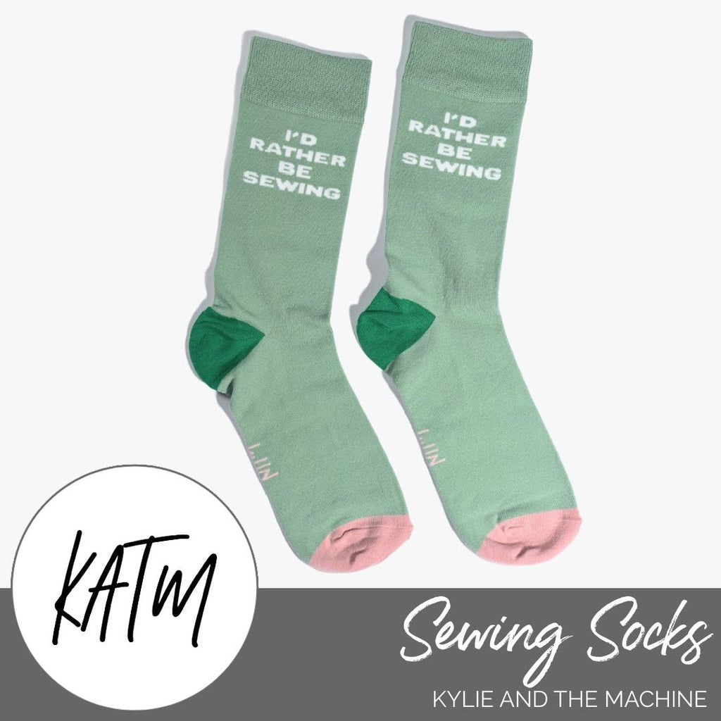 KATM Socks | 'I'd Rather Be Sewing' (Green/Pink) - Emmaline Bags Inc.