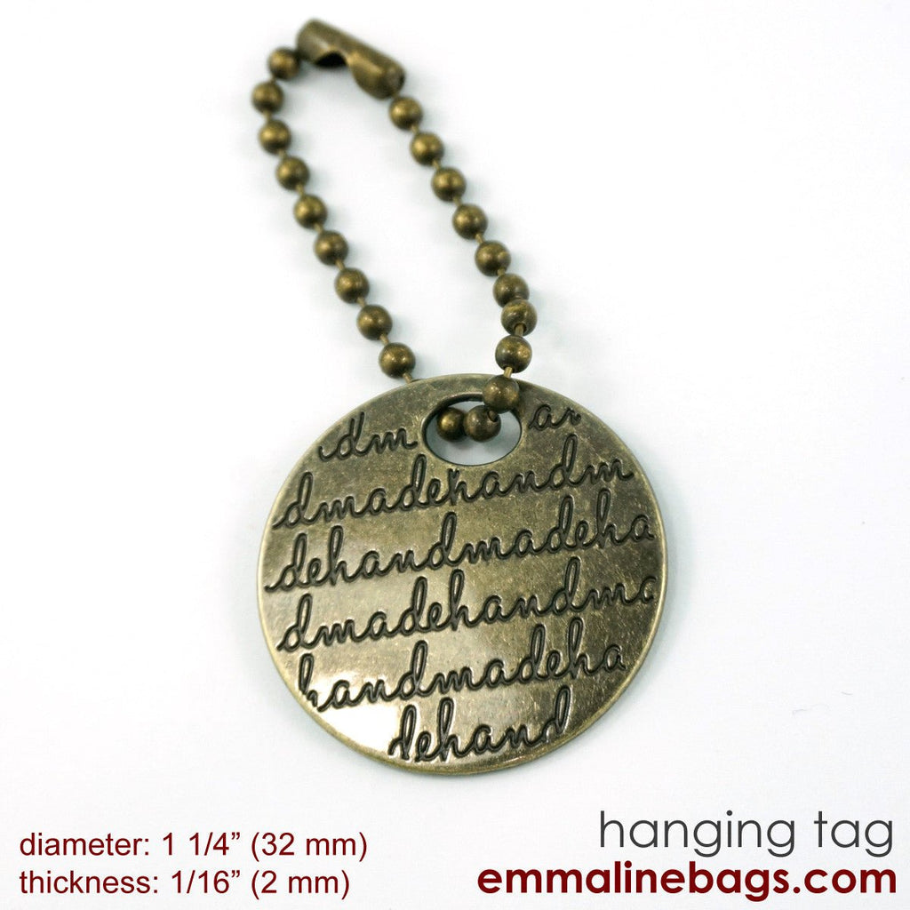 Metal Hanging Tag: Small Circle "handmade" in Antique Brass - Emmaline ...