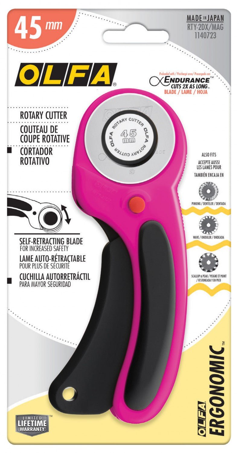 Olfa Ergonomic Rotary Cutter in Magenta (45 mm) - Emmaline Bags Inc.