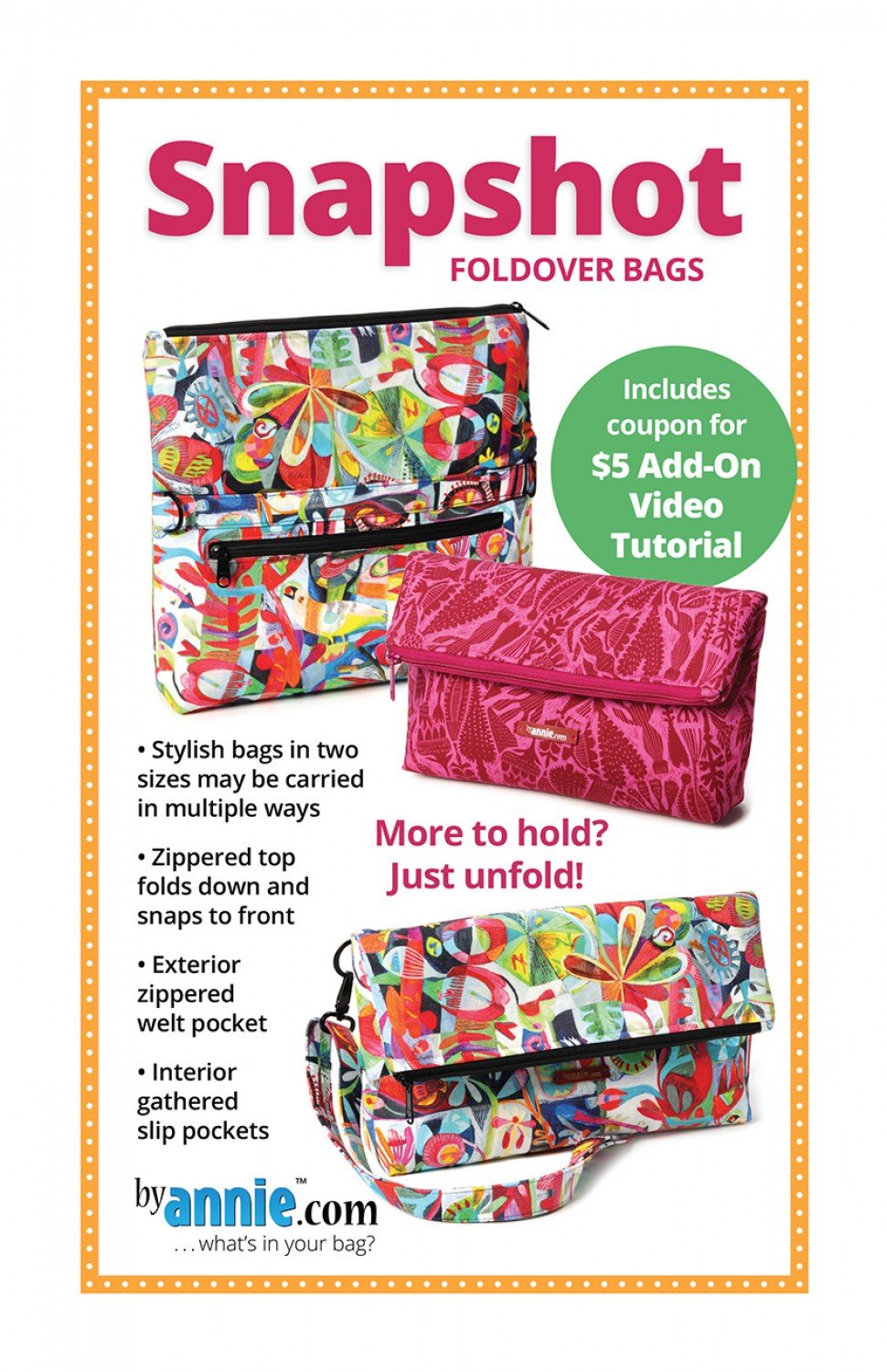 Snapshot Foldover Bags from By Annie (Printed Paper Pattern) - Emmaline ...